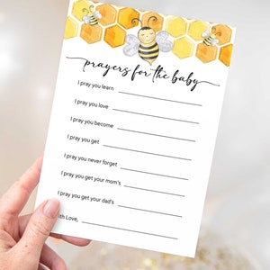 Bee Prayers for the Baby Printable Cards, Honey Bee Baby Shower ...