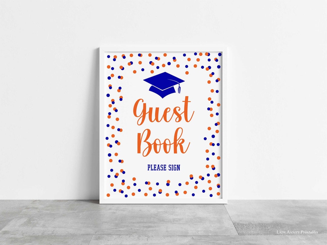 Royal Blue Graduation Guest Book Sign, Royal Blue & Orange Confetti ...