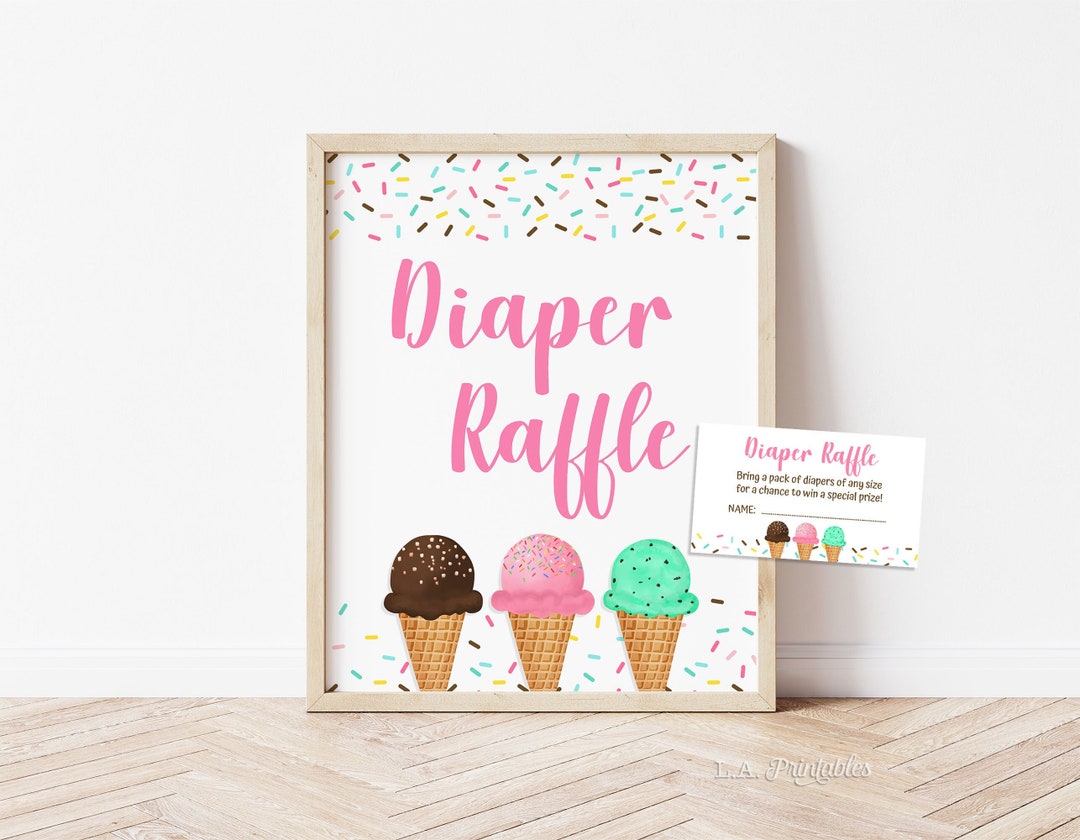 Ice Cream Diaper Raffle Tickets & Sign, Bring a Pack of Diapers, Ice ...