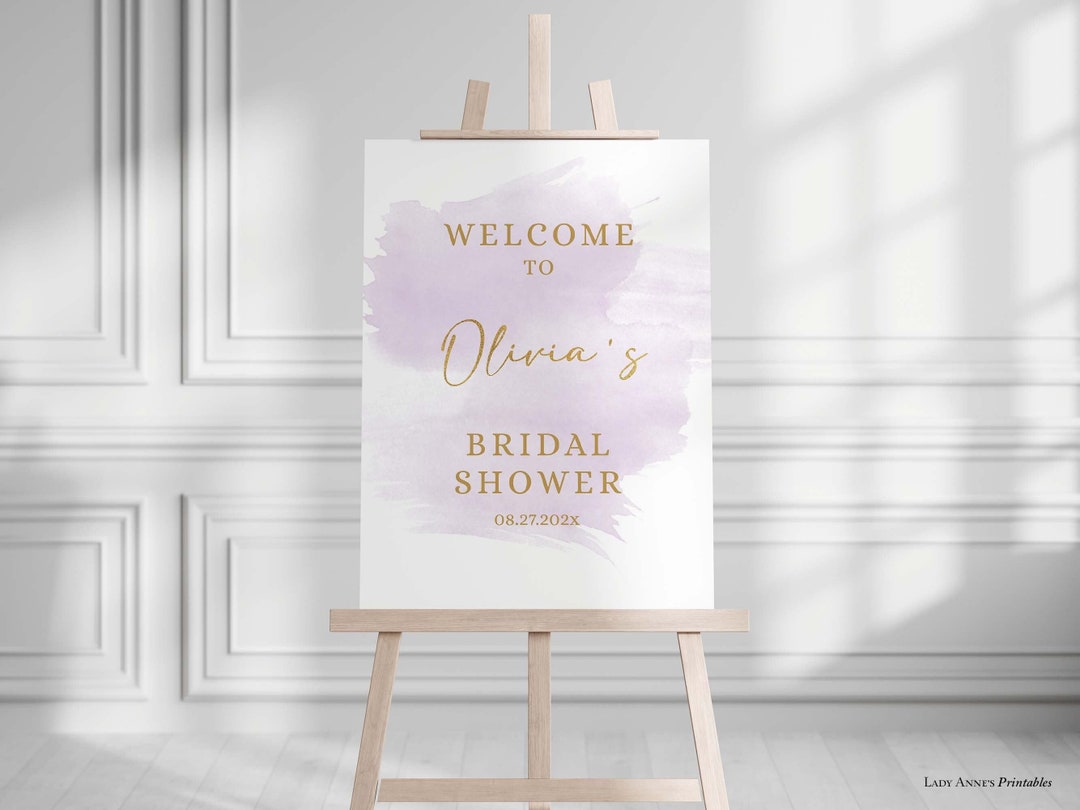 Violet Welcome Sign Template, Watercolor Violet & Gold Bridal Shower ...