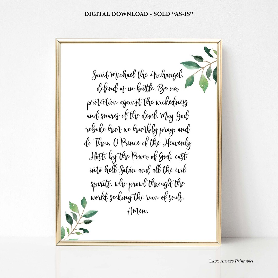 Saint Michael the Archangel Prayer Digital Print, Greenery Calligraphy ...