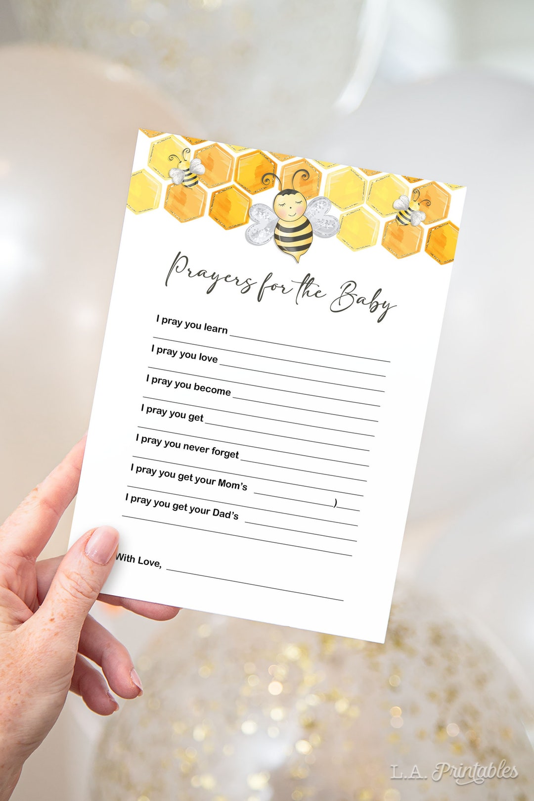 Bee Prayers for the Baby Printable Cards Honey Bee Baby - Etsy