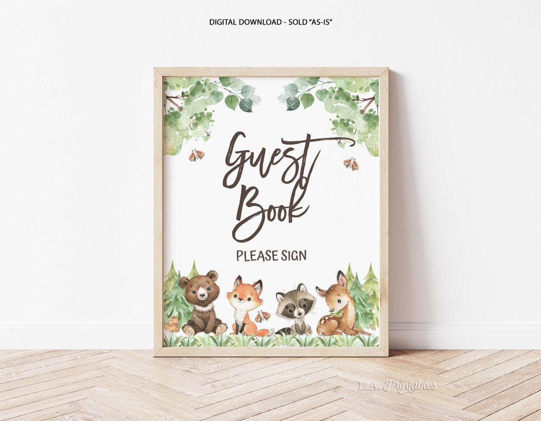 Guest Book Party Sign, Woodland Animals Baby Shower Sign, Guest Book ...