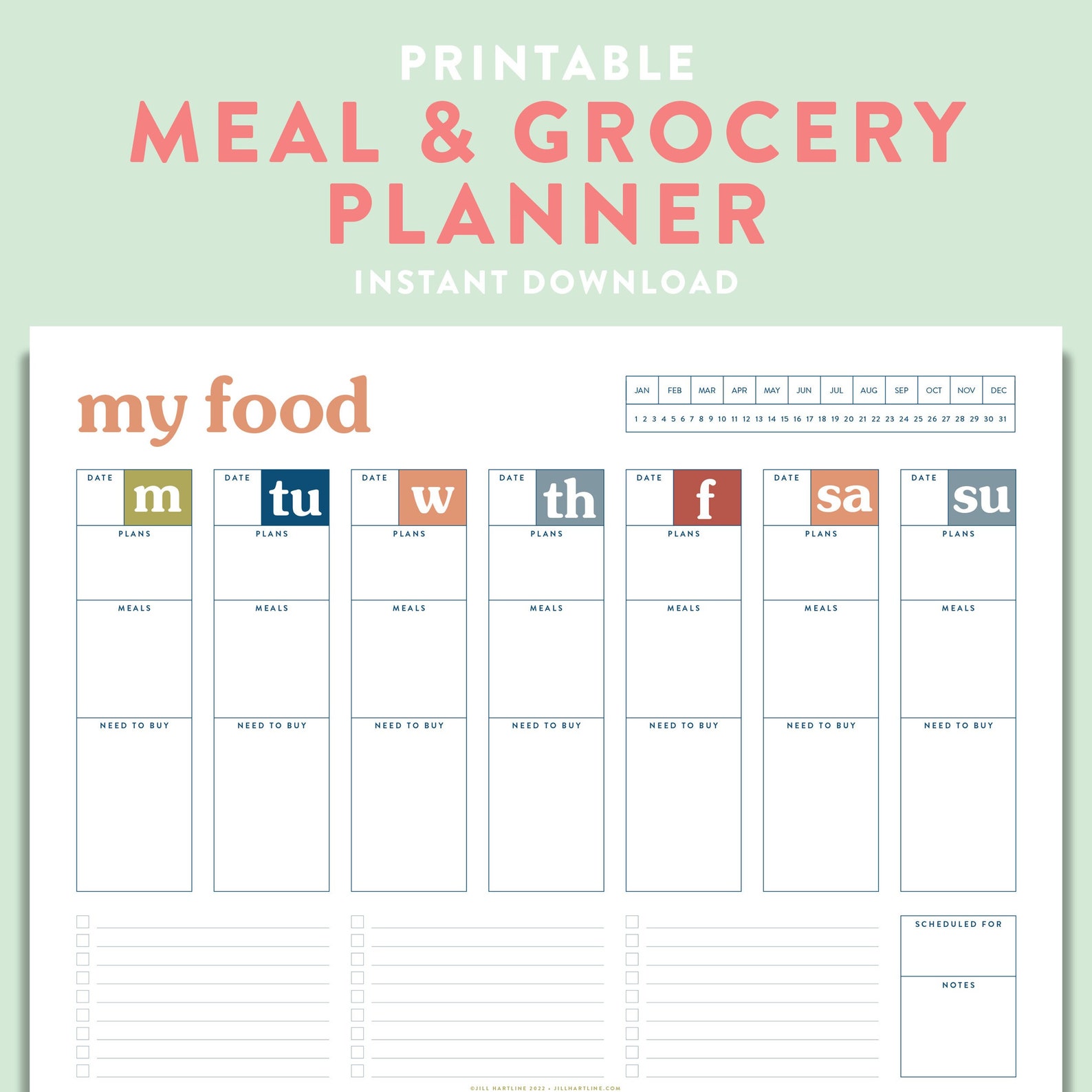 Weekly Meal Planner, Printable, Grocery Planner, Organizer, Week Meal ...