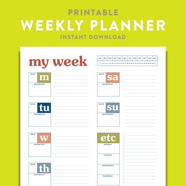 Weekly Planner, Printable, Productivity Planner, Organizer, Week Plan ...