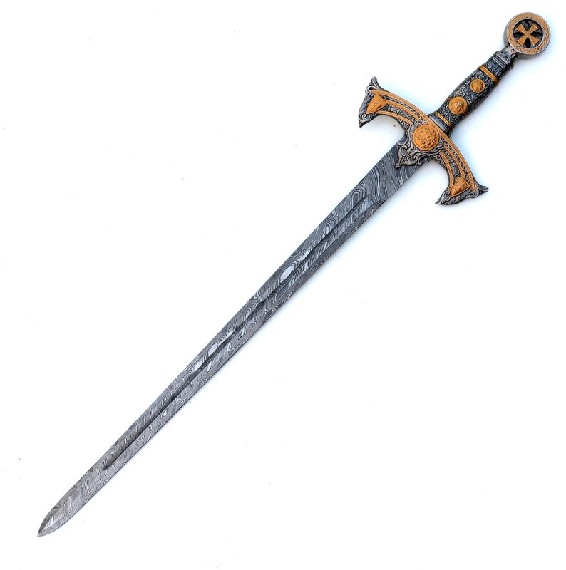 Hand Forged Damascus Steel Templar Sword, Ornate Medieval Blade - Etsy