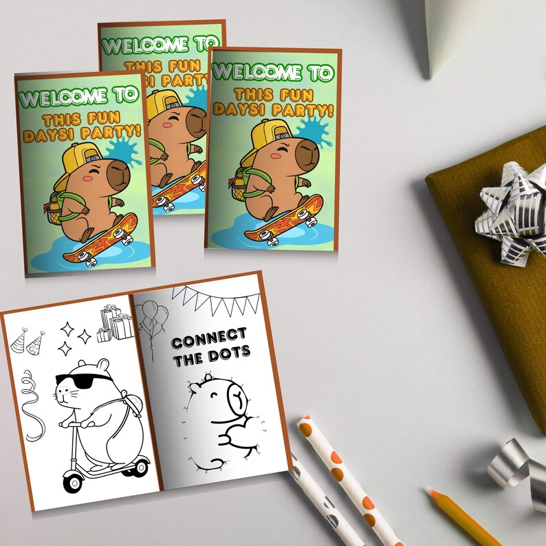 Capybara Boy Coloring Book, Capybaras Mini Party Edition (instant ...