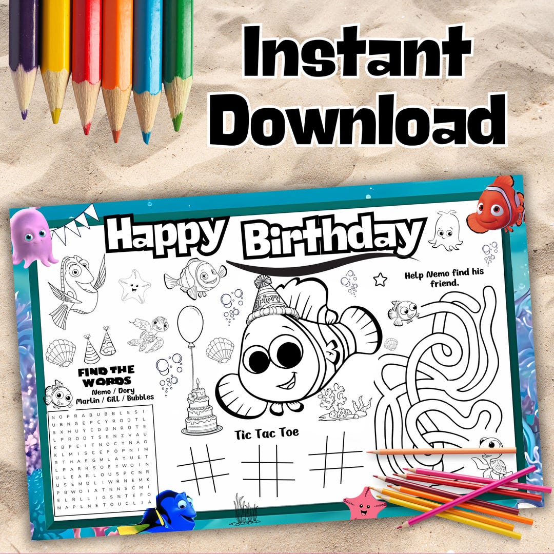 Nemo Birthday Placemat Coloring Page (digital Download) - Etsy