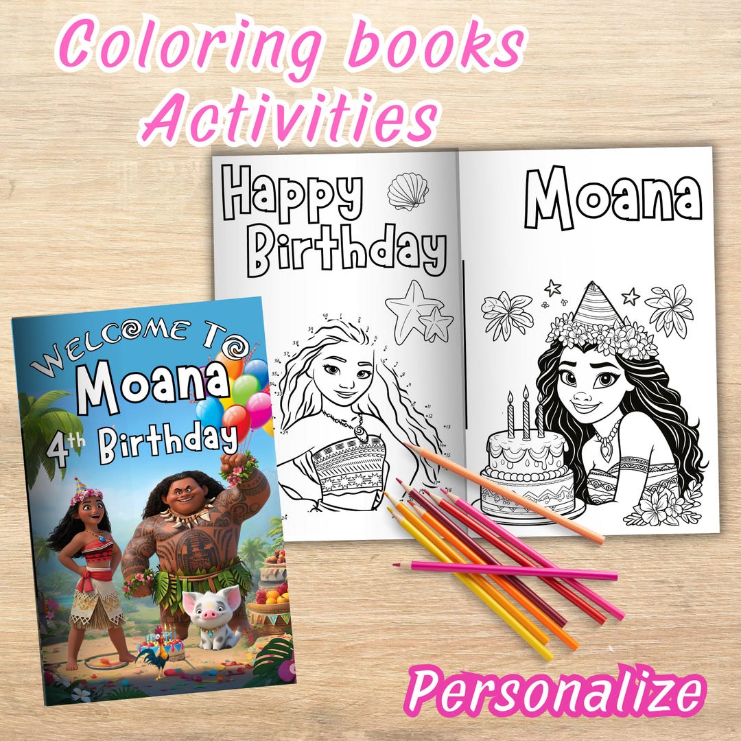 Editable Moana Birthday Coloring Book, Vaiana Theme (digital Printable ...