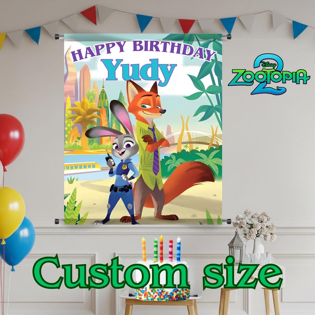 Zootopia 2 Background Design, Personalized Banner, Zootopia Birthday ...