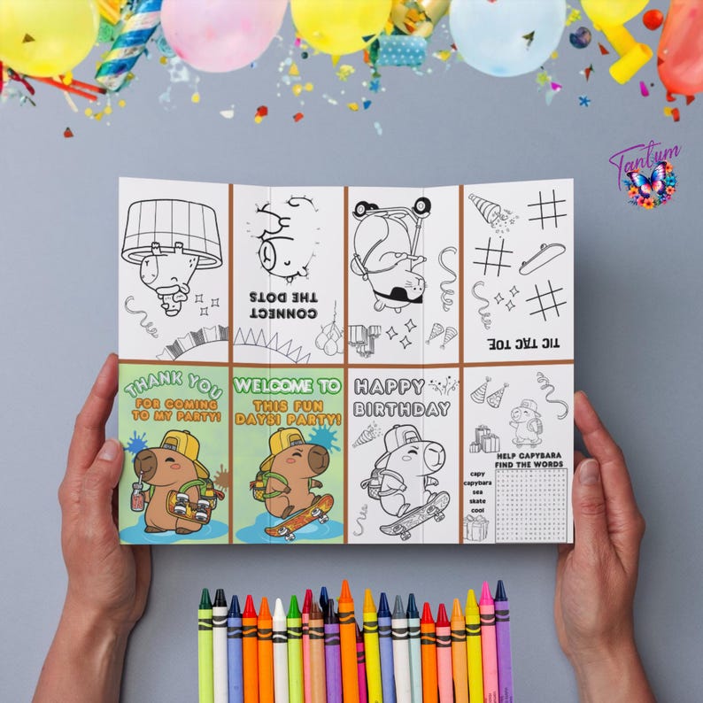 Capybara Boy Coloring Book, Capybaras Mini Party Edition (instant ...