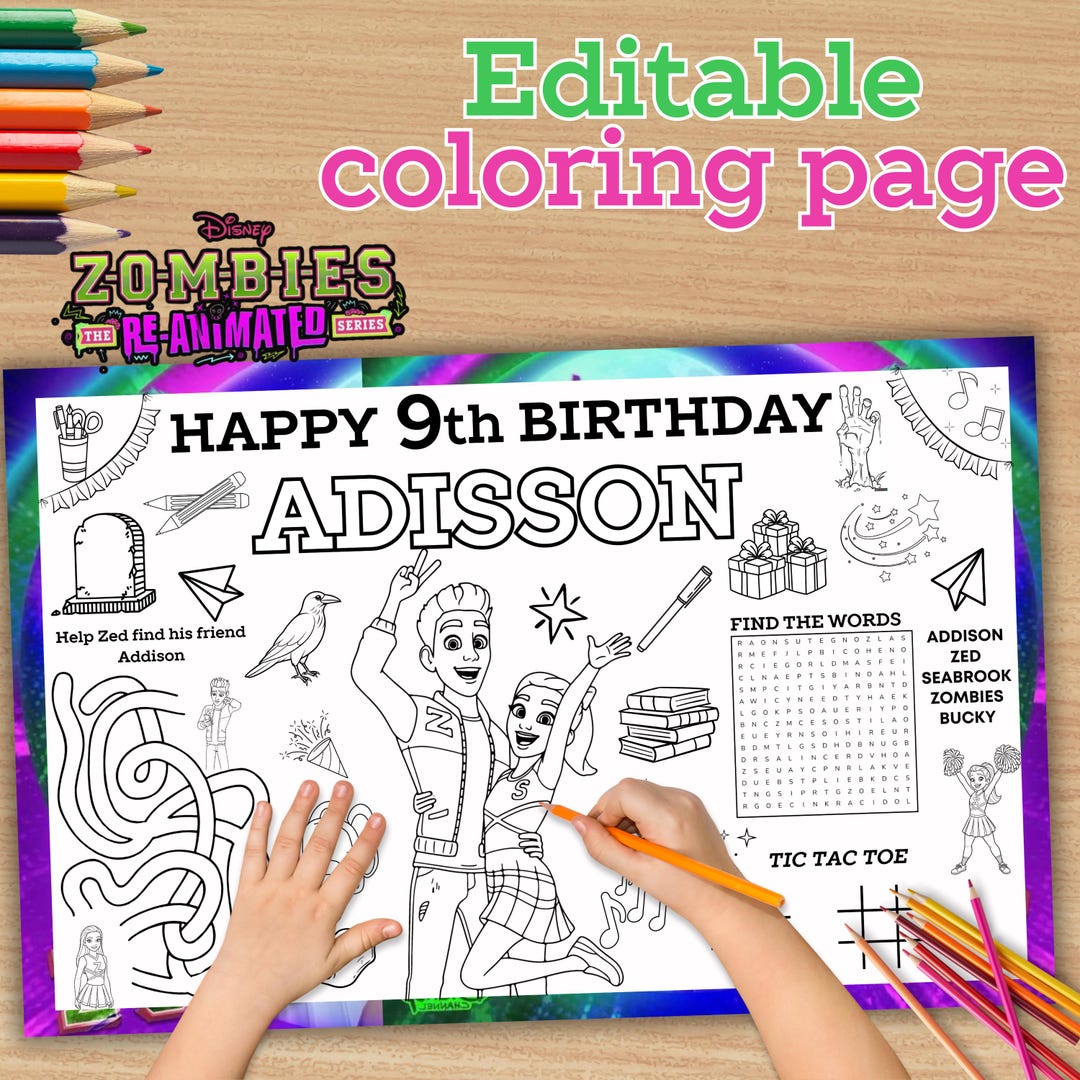 Zombies Birthday Coloring Placemat, Party Activity (digital File) Z62 ...