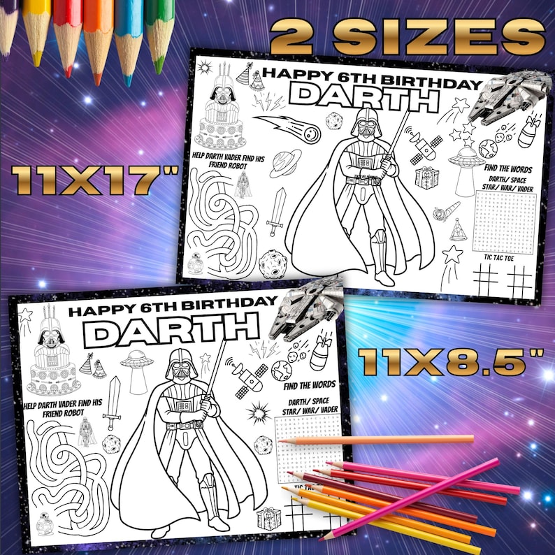 Darth Birthday Coloring Page, Star Wars Editable Placemat (digital File ...