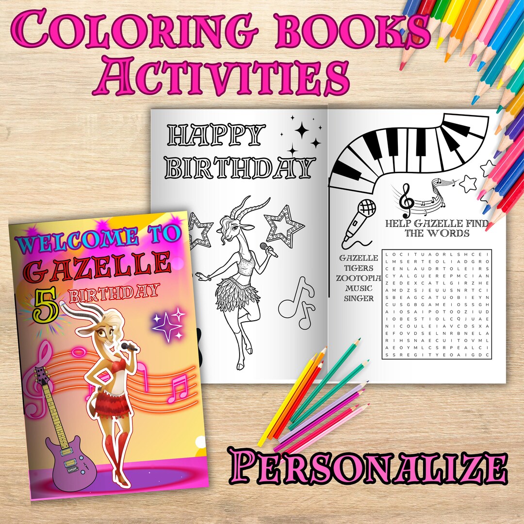 Editable Gazelle Birthday Coloring Book, Zootopia Activity (digital ...