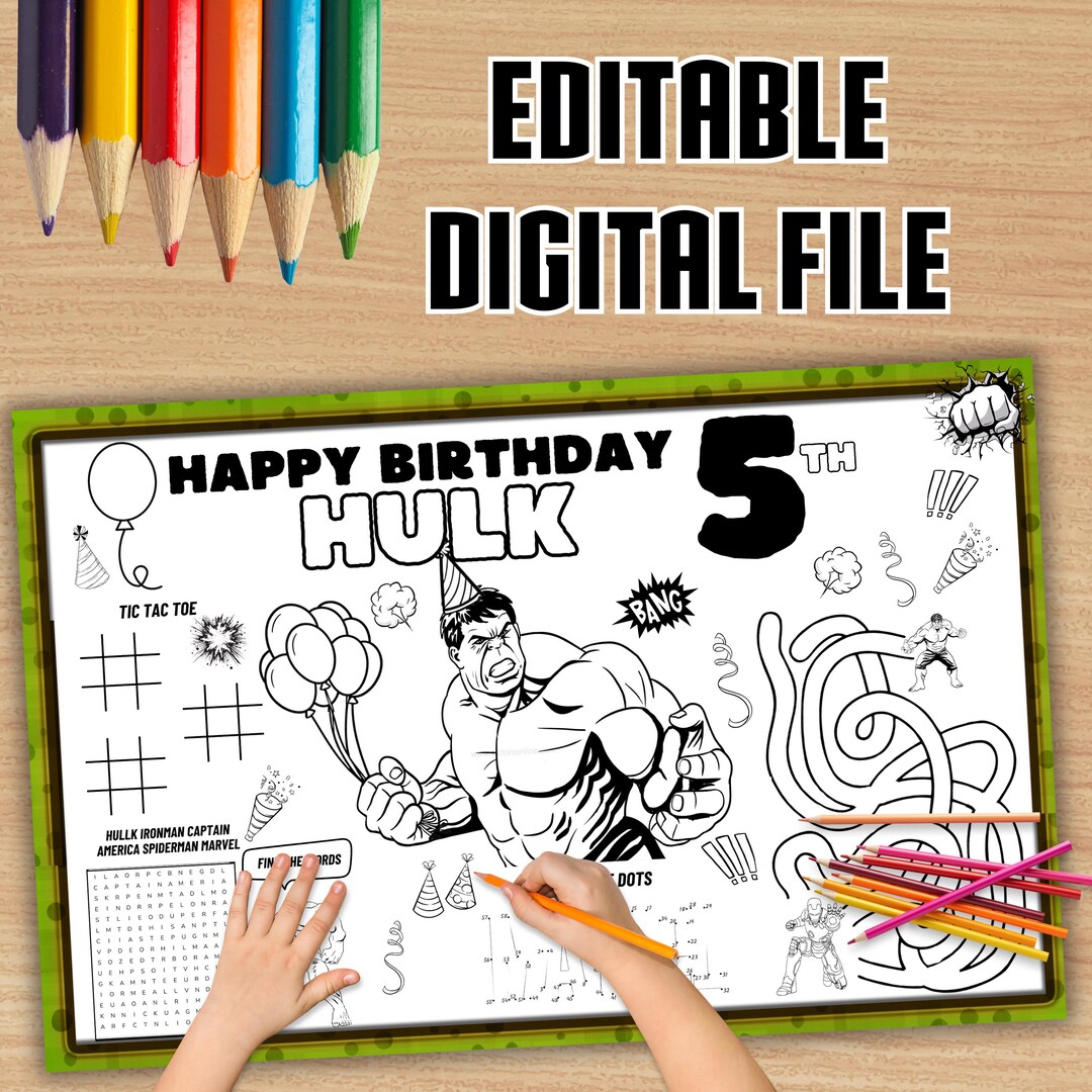 Hulk Personalized Birthday Party Mat, Hulk Birthday Party Activity ...