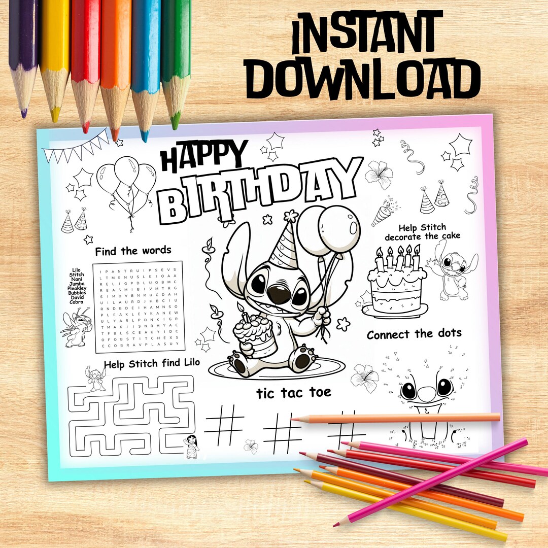Stitch Coloring Page, Kids Activity, Lilo and Stitch Party Game ...
