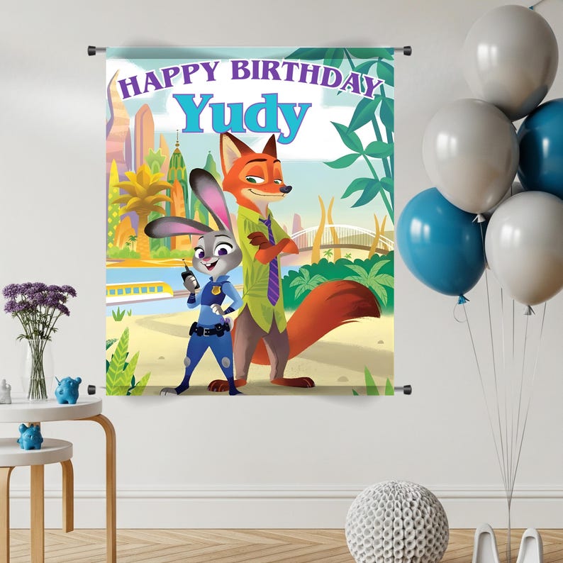 Personalized Zootopia Birthday Banner, Custom Backdrop (digital File ...