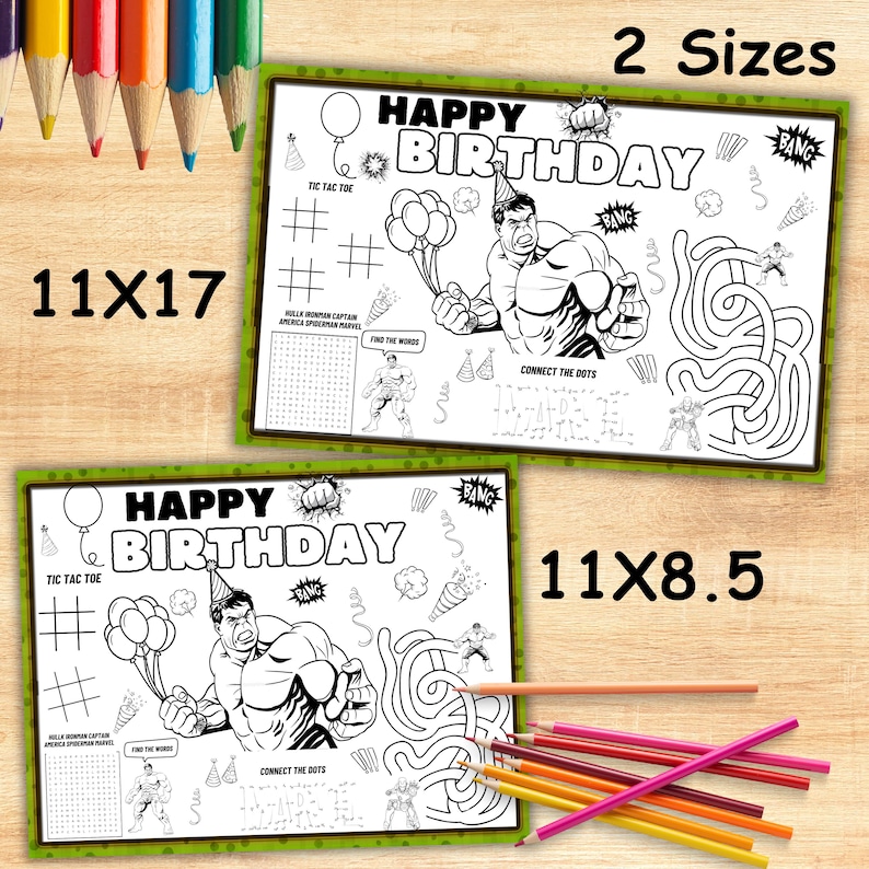 Hulk Birthday Coloring Placemat, Superhero Party Activity (PDF, JPG) - Etsy