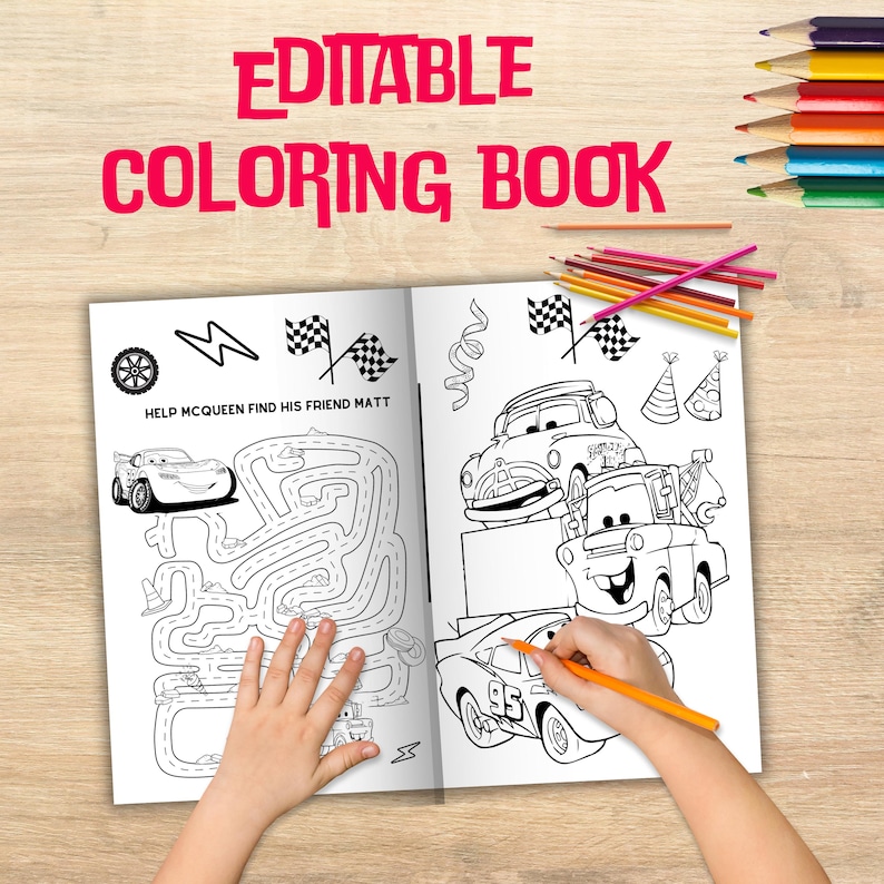 Editable Rayo Mcqueen Coloring Book, Cars Birthday Party (digital File ...