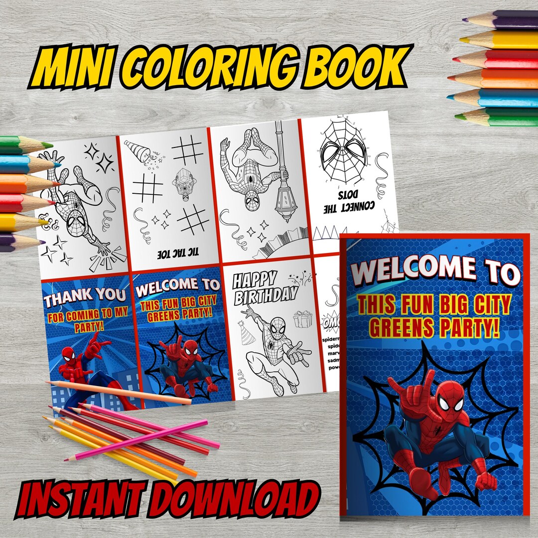 Spiderman Mini Coloring Book, Kids Activity, Party Favor (instant ...