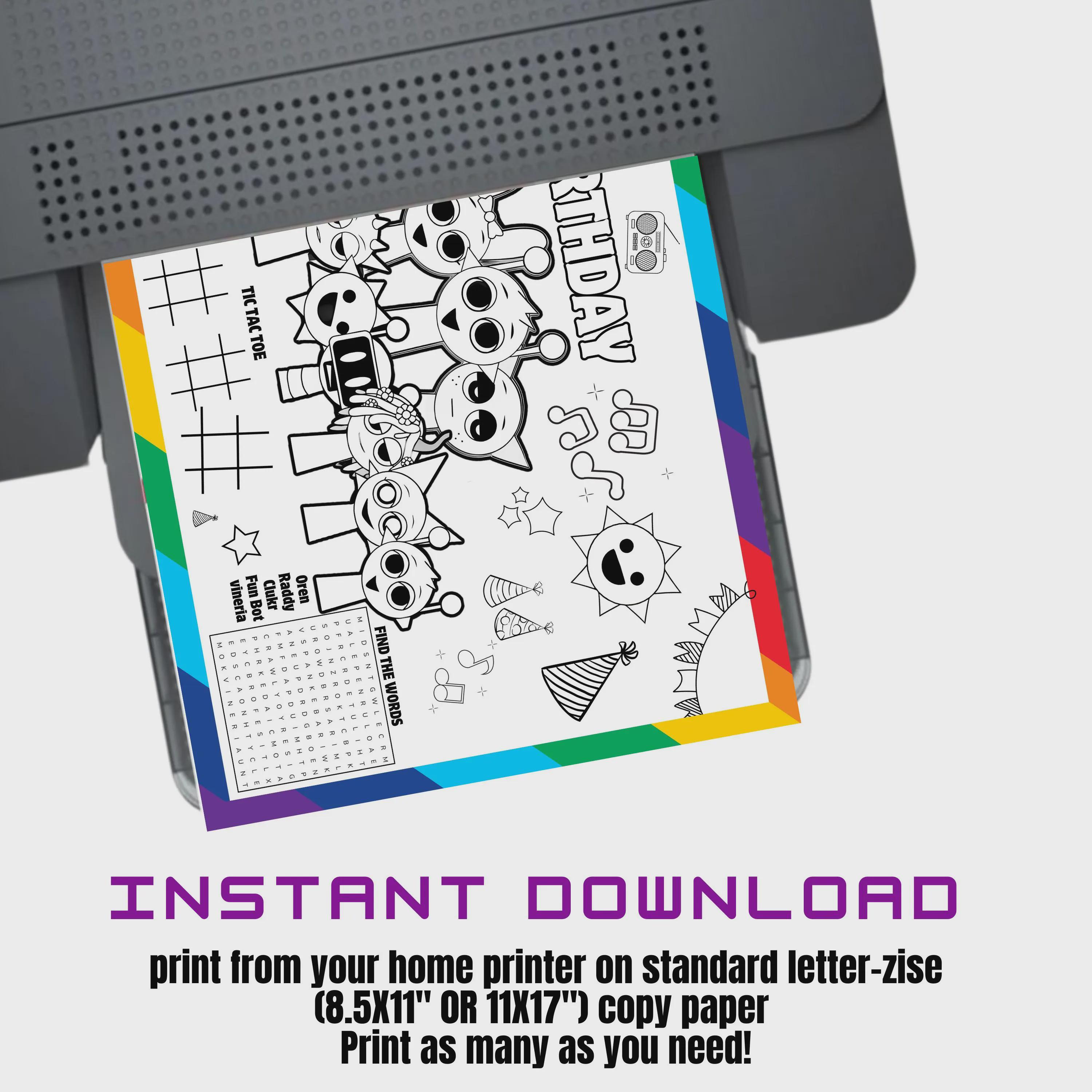 Sprunki Birthday Placemat, Sprunki Party, Coloring Activity Mat,kids ...