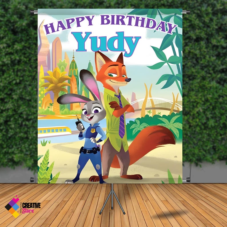 Personalized Zootopia Birthday Banner, Custom Backdrop (digital File ...
