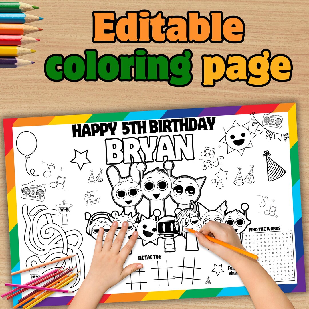 Sprunki Birthday Coloring Page, Personalized Activity Mat (digital File ...