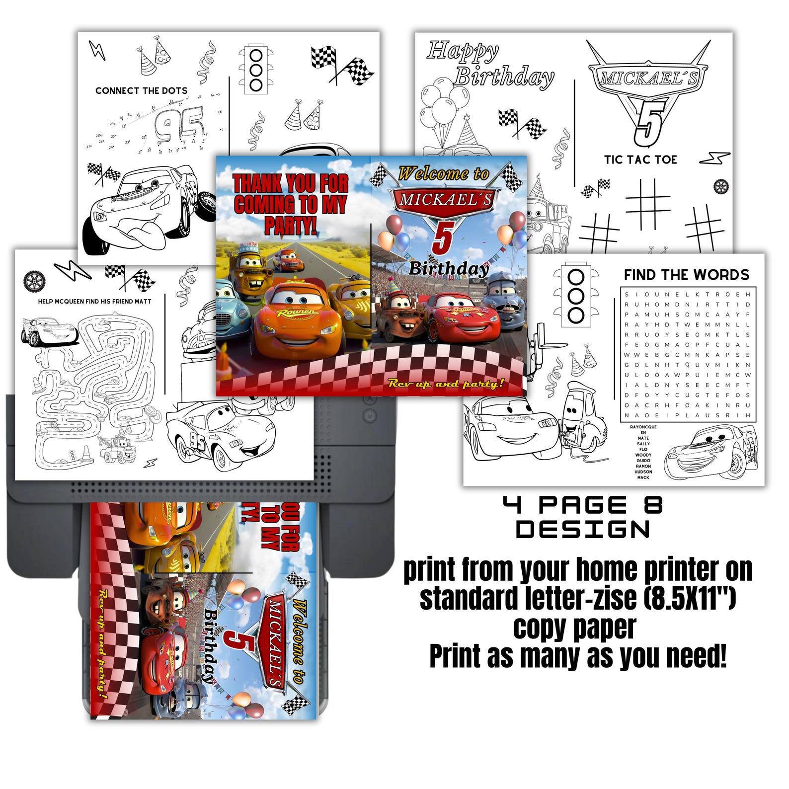 Editable Rayo Mcqueen Coloring Book, Cars Birthday Party (digital File ...