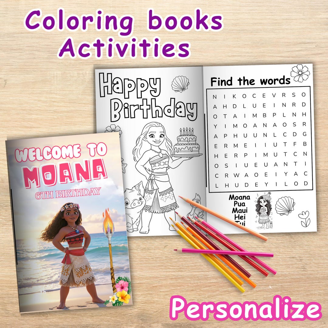 Editable Moana Coloring Book, Party Favors (digital Printable) - Etsy