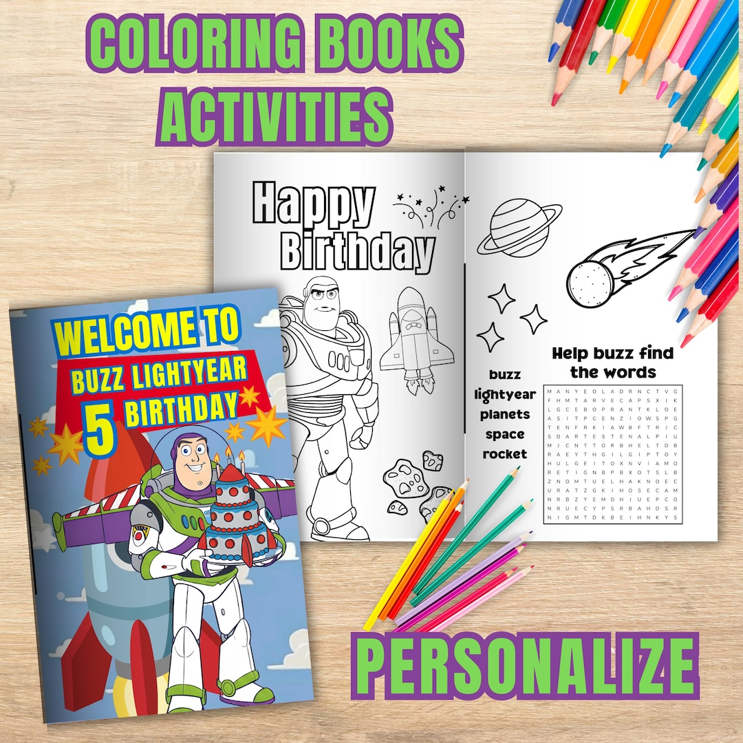 Editable Buzz Ligthyear Birthday Coloring Book, Toy Story Party ...