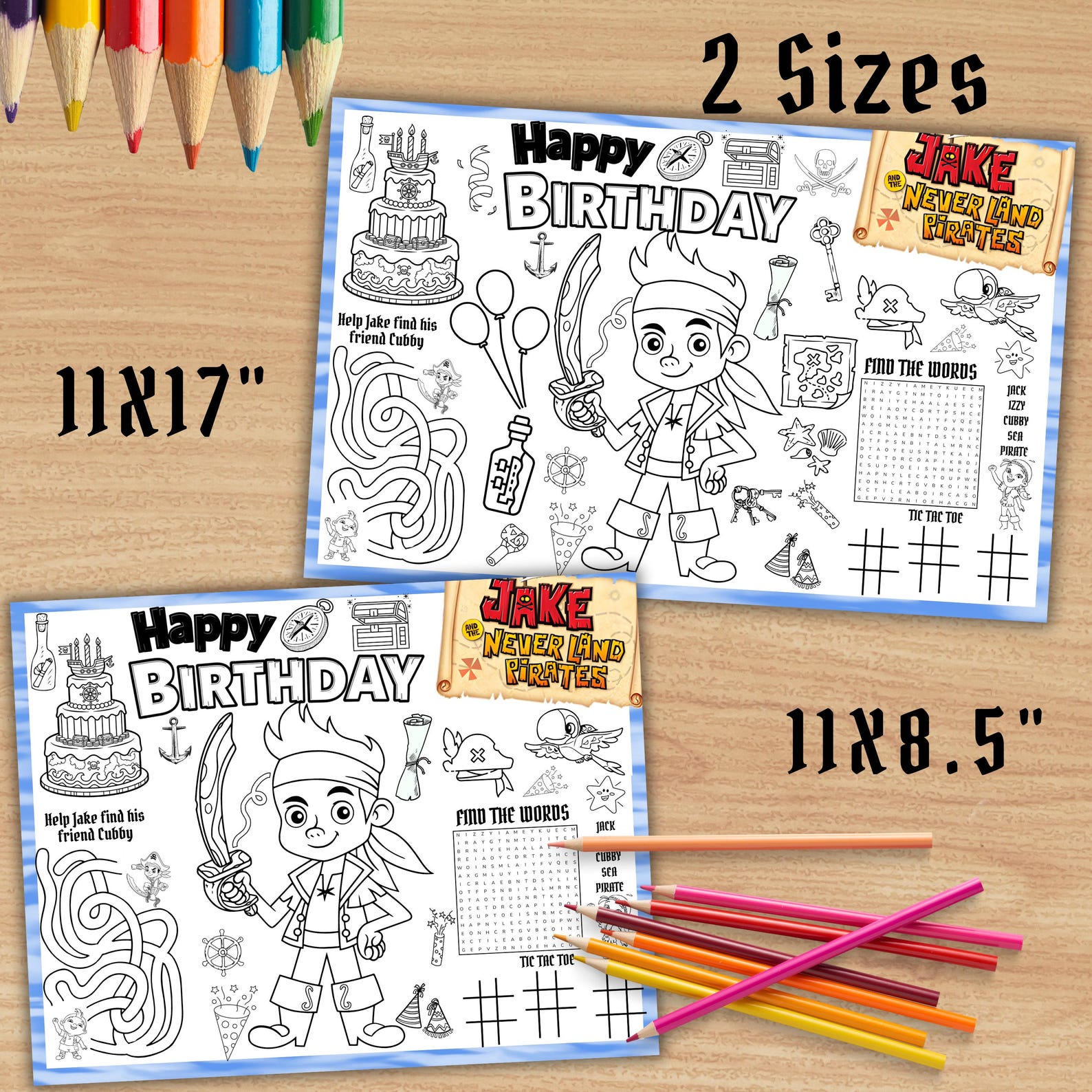 Santiago of the Seas Birthday Coloring Placemat, Pirates Party (instant ...