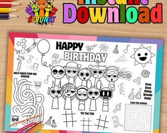 Sprunki Birthday Party Placemat: Coloring Page Activity (digital ...