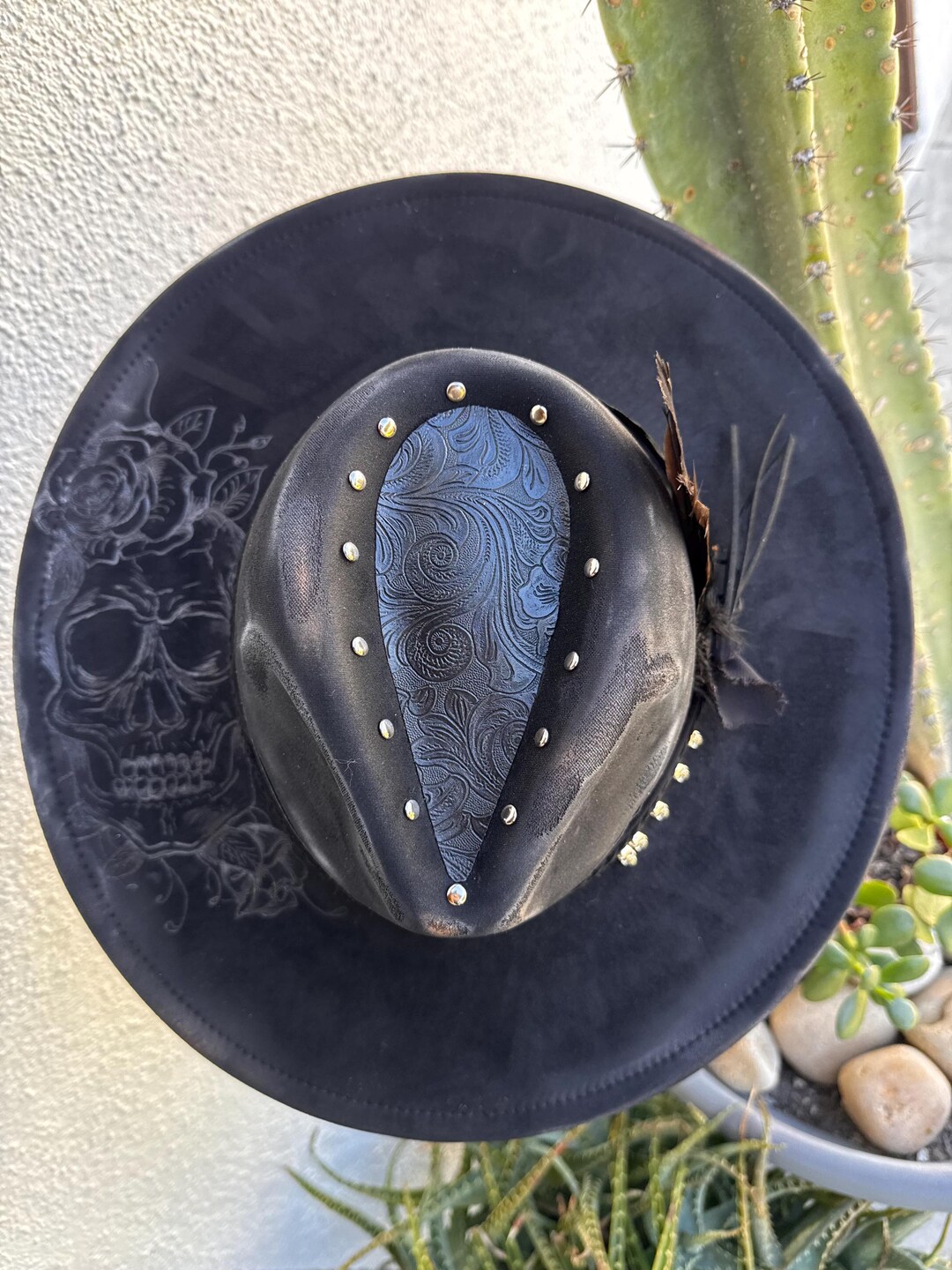Suede Wide Brim Hat: Hand-burned Design - Etsy