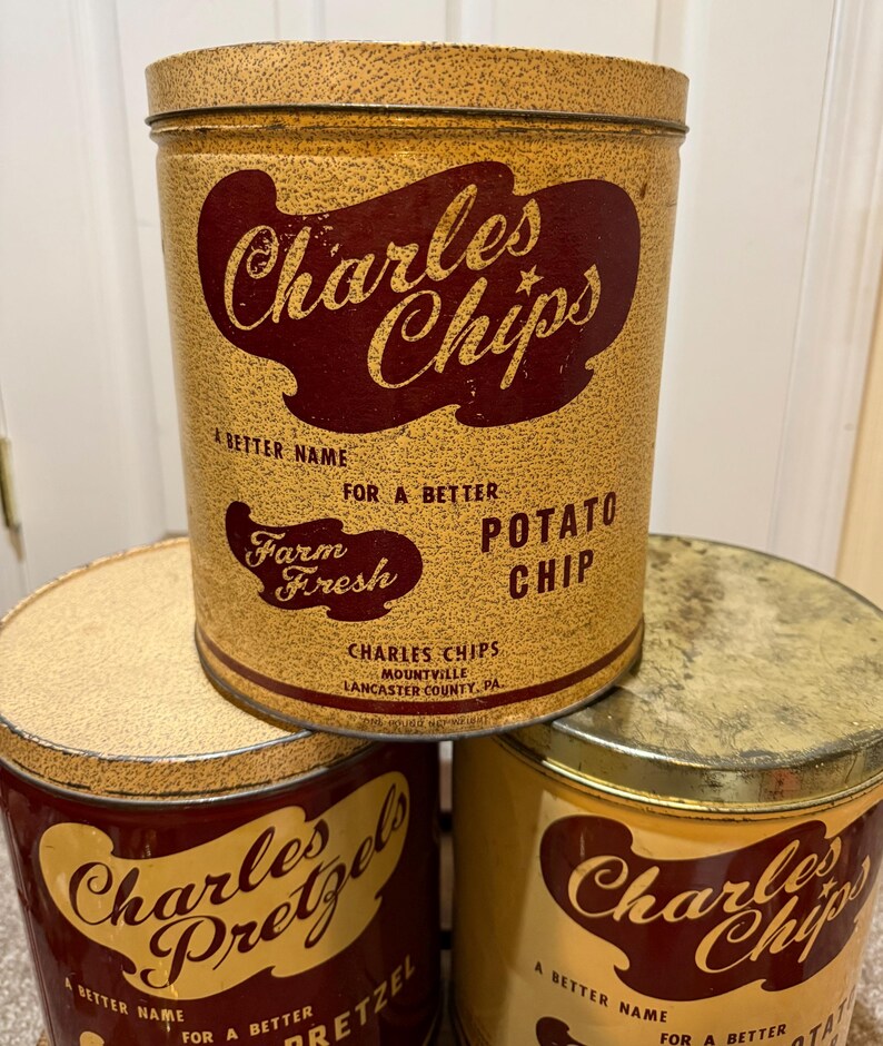 Charles Chips Potato Chip Tin Vintage the Burgundy is Available. Only ...