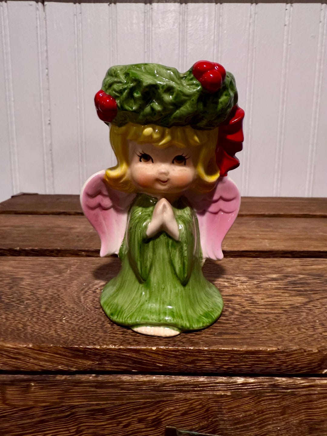 Vintage Lefton Christmas Praying Angel Ceramic Candle Holder Figurine ...
