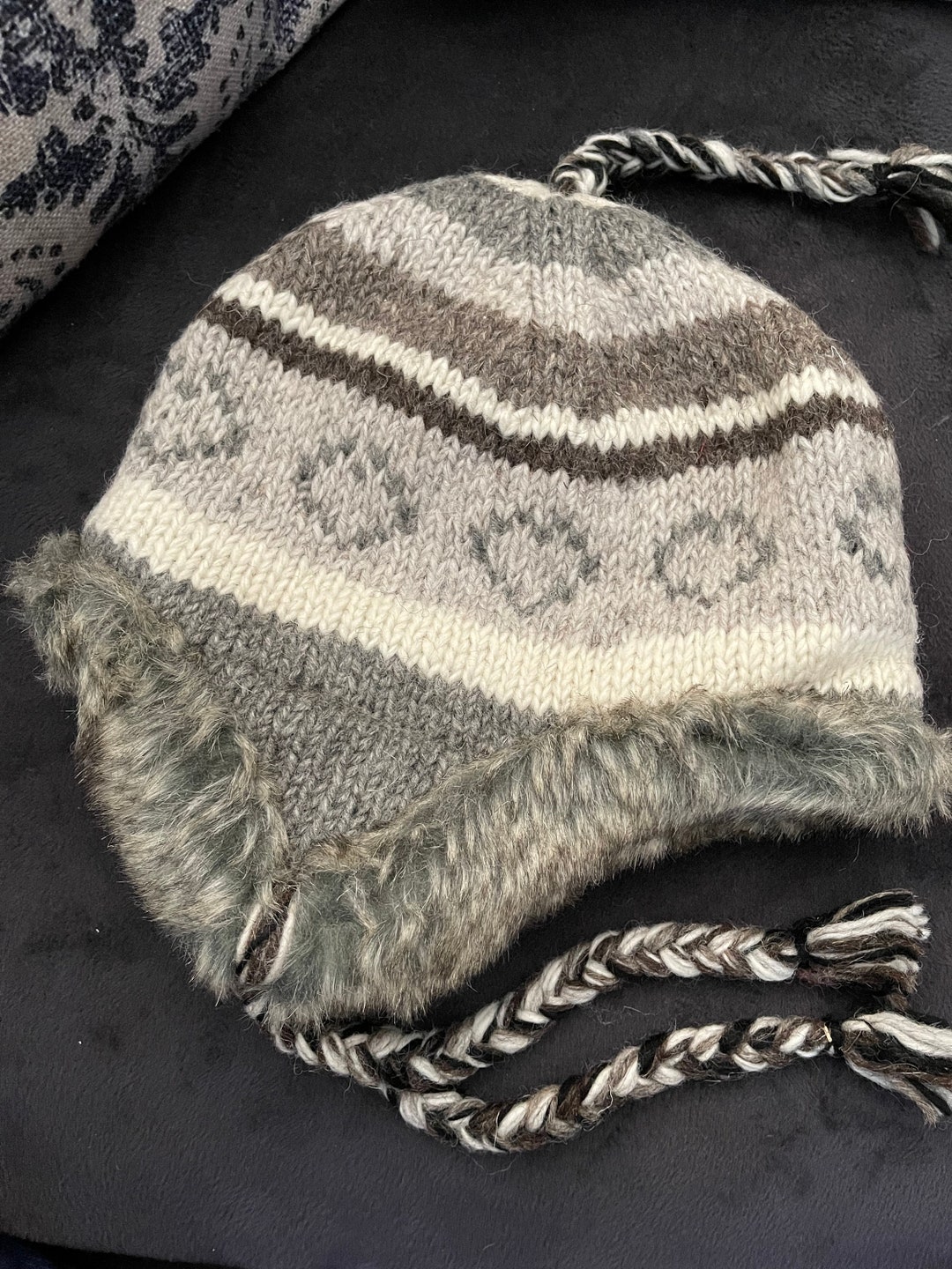 Wool Hat/ Himalayan/hand Knit Wool Winter Hat/ Fur Lined/ Unisex ...