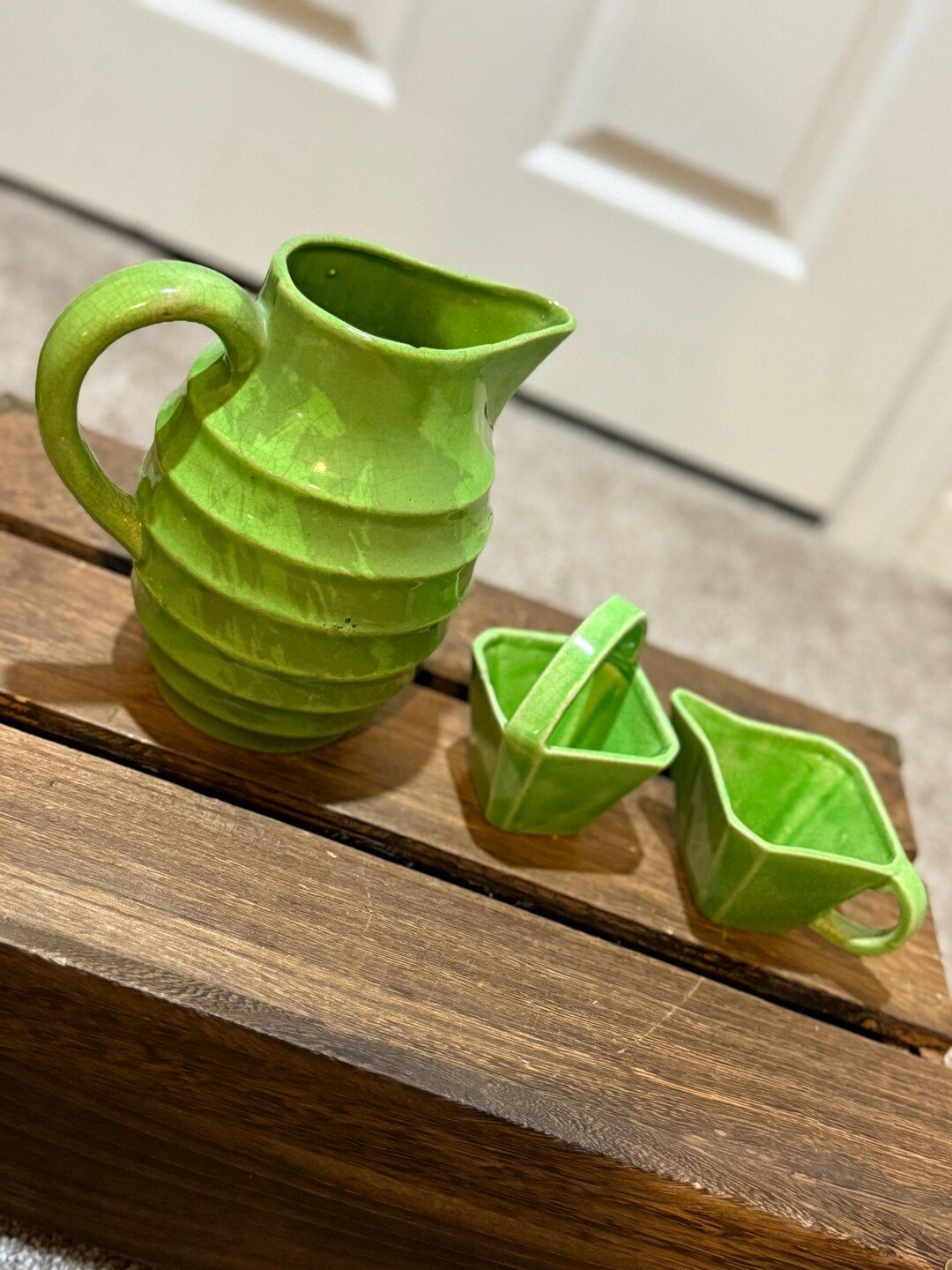 Vintage Beehive Ringware Green Pitcher With Cream & Sugar Set - Etsy