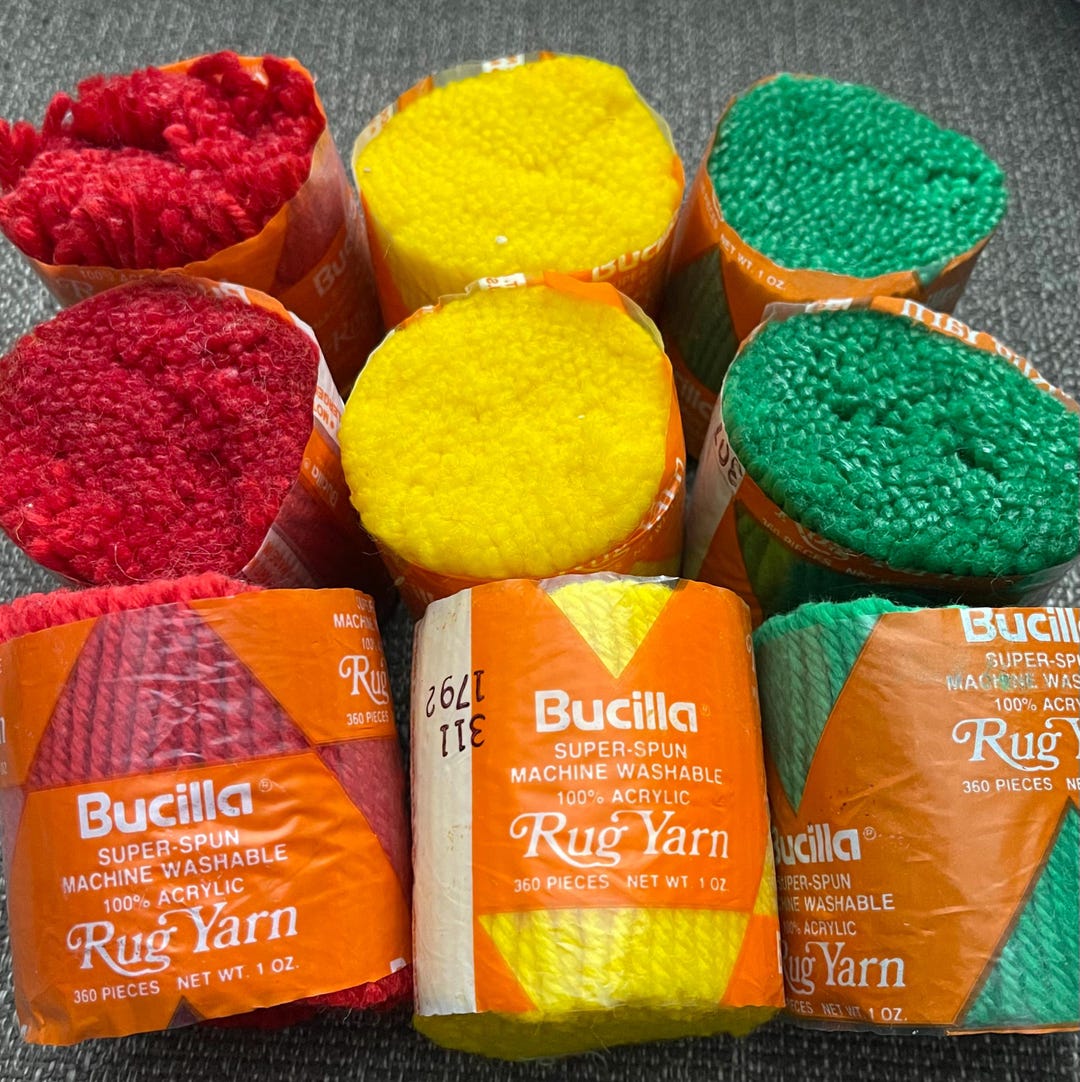 Vintage Latch Hook Pre-cut Yarn, Lot of 9, 3 Red 3 Yellow 3 Green ...