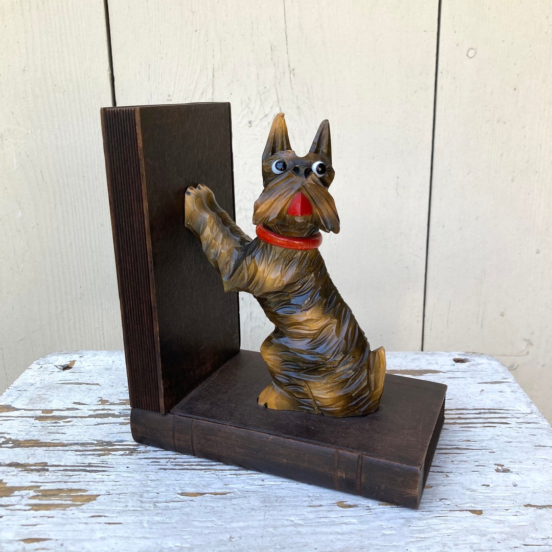 Vintage Scottie Dog Bookend Schnauzer Dog Carved Scottie - Etsy