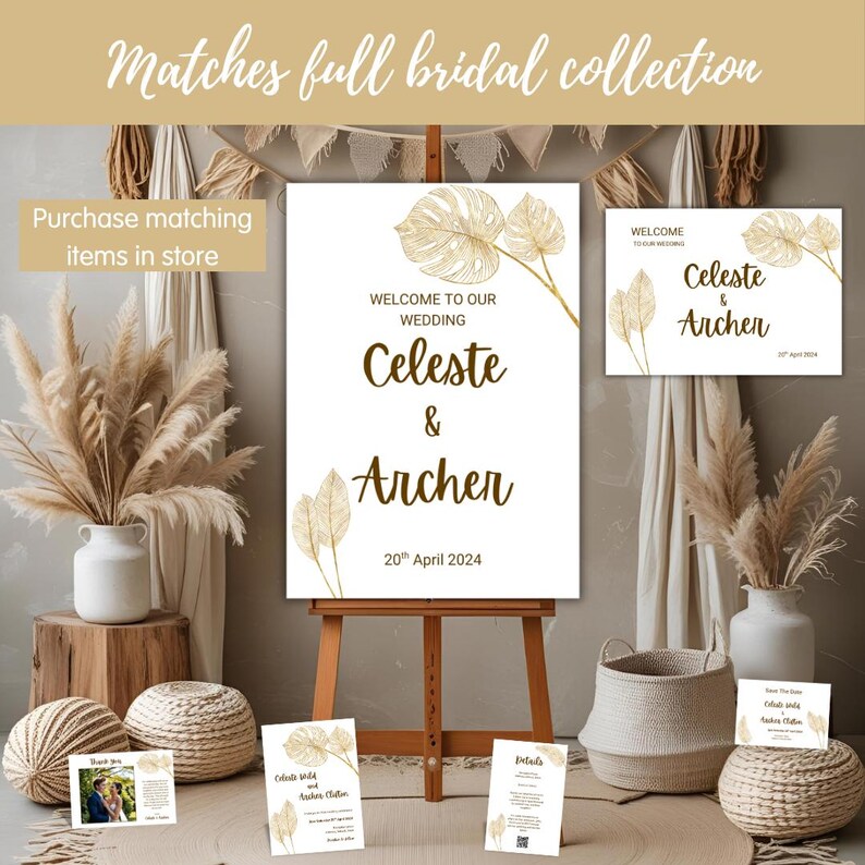 Modern Minimalist Gold Invitation Bundle, Gold Leaf Editable Invite Set ...