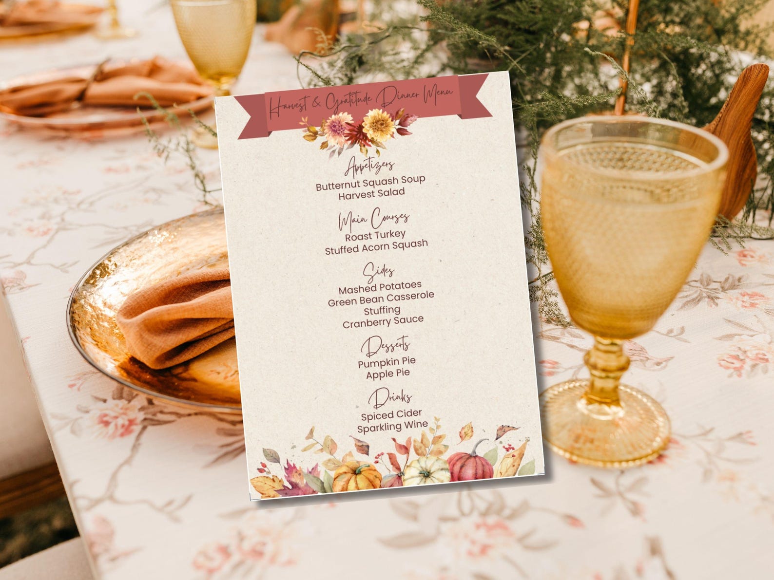 Editable Harvest & Gratitude Dinner Menu Template - Fall Thanksgiving ...