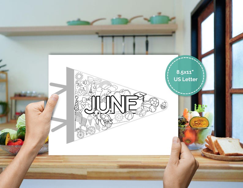 June Coloring Page Printable - Summer Pennant Flag Craft for Kids ...