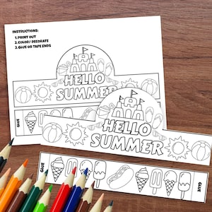 Hello Summer Printable Crown - Fun Kids Activity to Color - Etsy