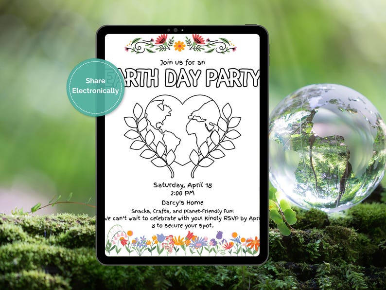 Earth Day Party Invitation Template - Editable & Colorable Design for ...