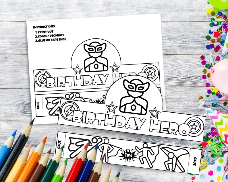 Superhero Birthday Crown - Printable DIY Kids Activity to Color and ...