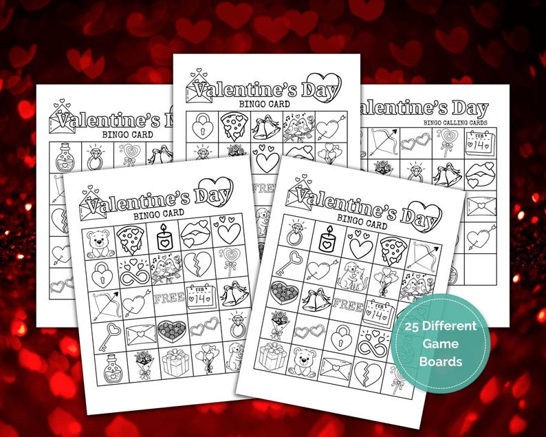 Bingo de San Valentín: Diversión navideña imprimible y coloreable para ...