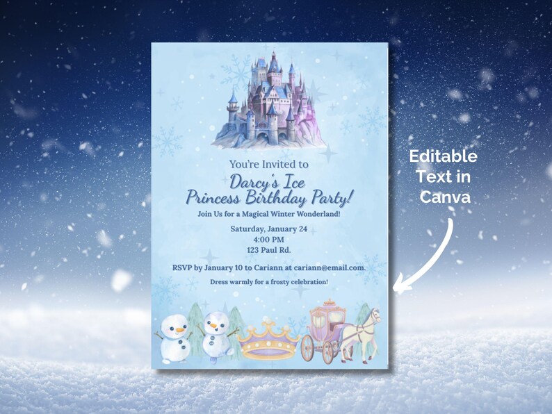 Ice Princess Birthday Party Invitation - Winter Wonderland Invite With ...