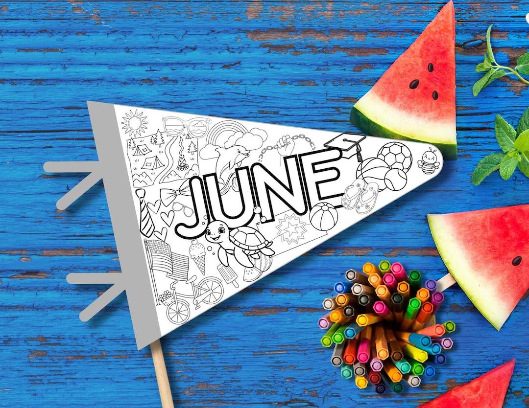 June Coloring Page Printable - Summer Pennant Flag Craft for Kids ...