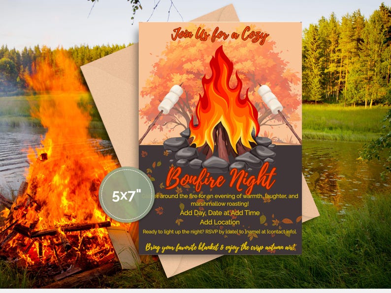 Editable Cozy Autumn Bonfire Night Invitation Template - Rustic Fall ...
