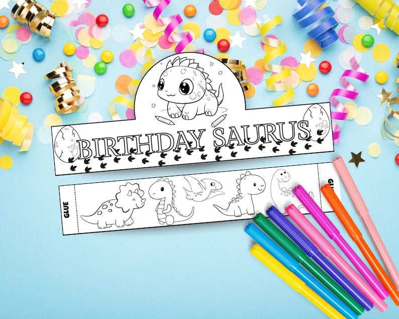 Dinosaurs Birthday Crown - Printable DIY Kids Activity to Color and ...